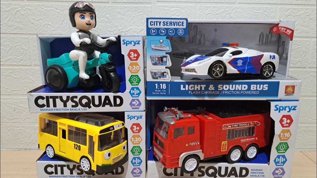 Unboxing Truk Pemadam, Tayo The Little Bus, Mobil Polisi, Sepeda ...