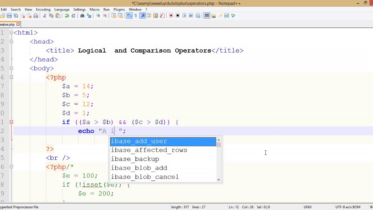 Use Of Comparison Operators Learn Php And Mysqli In Urdu Complete Part 40 Of 120 Youtube