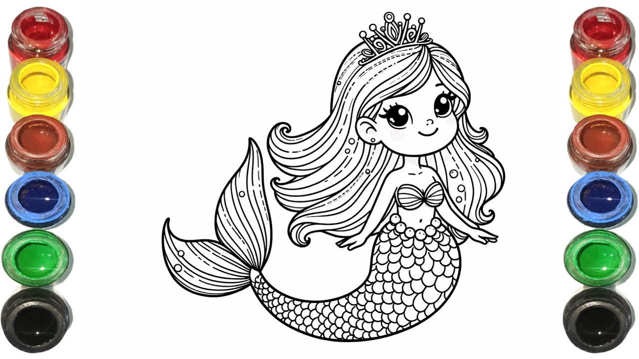 Cute Mermaid Drawing for kids, Painting & Coloring for kids, Toddlers ...