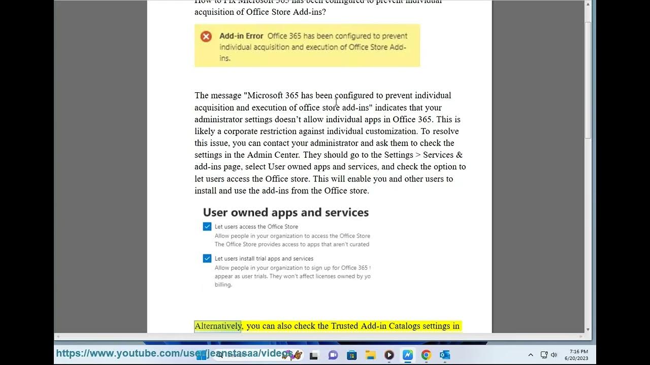 Fix Microsoft 365 Has Been Configured To Prevent Individual Acquisition Of Office Store Add Ins