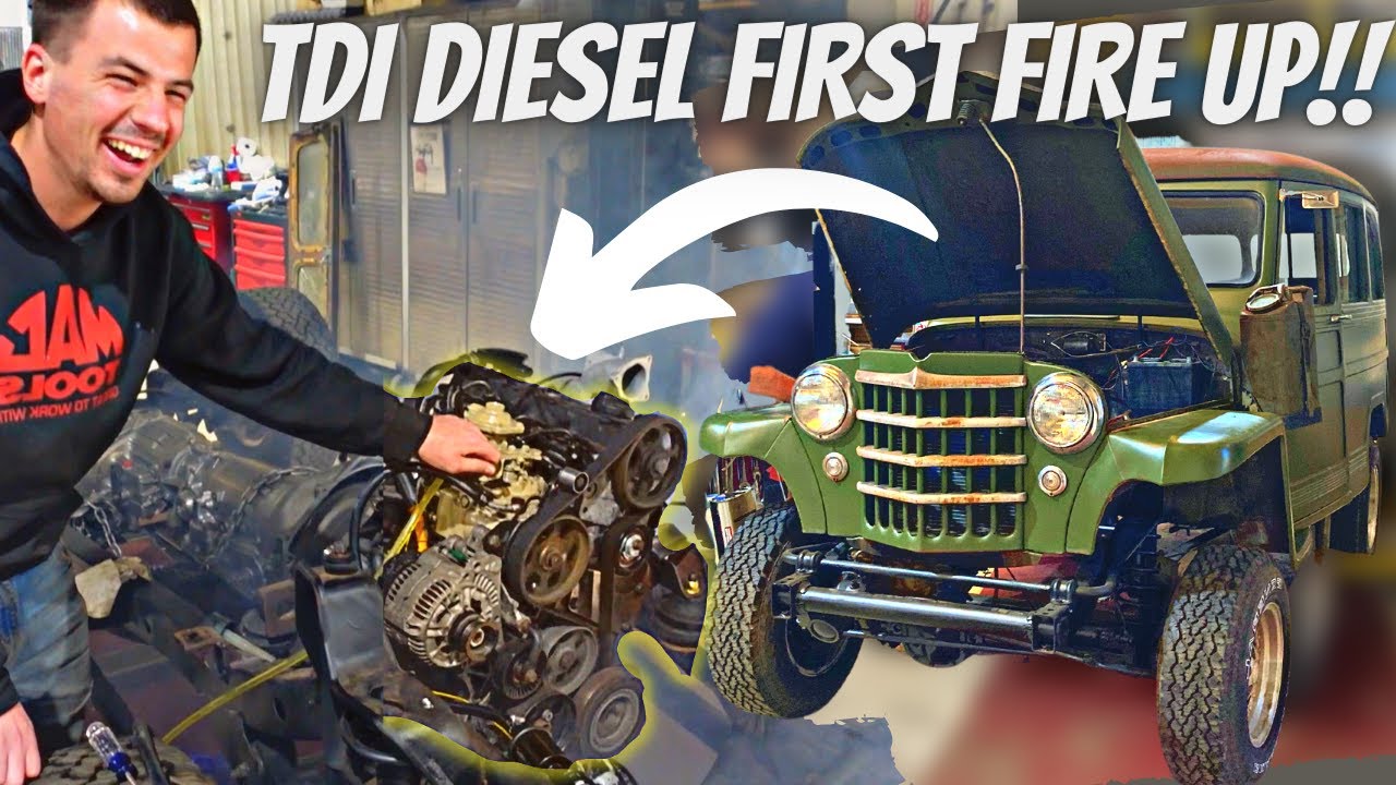 Diesel Swap Willys Wagon RUNS!! Chassis Swap TJ Jeep FIRST FIRE UP ...