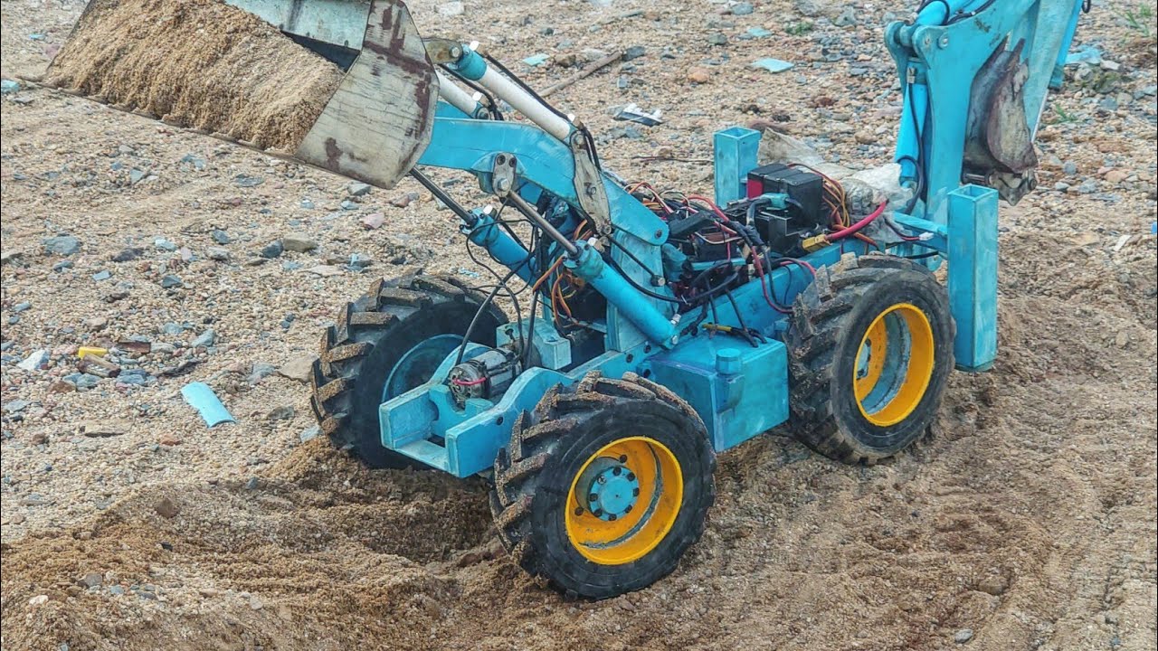 Test Loader Backhoe RC Cat 444f2 From PVC and Steel 1/10 - YouTube