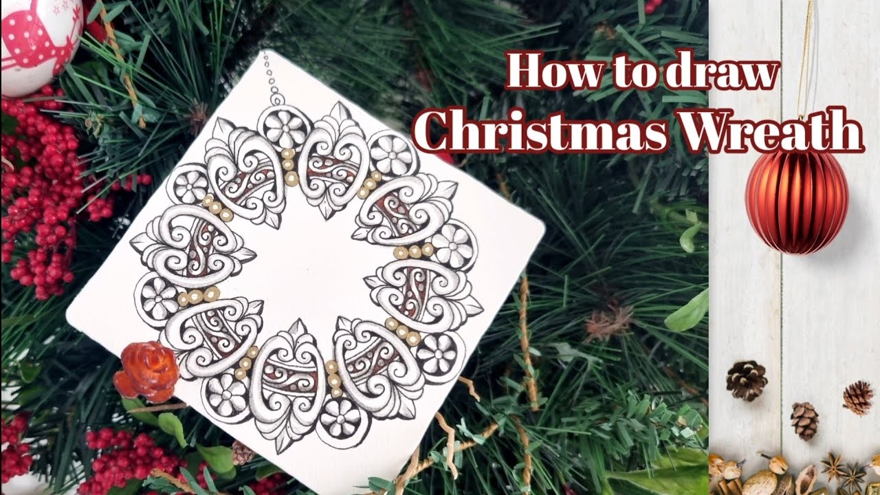 How to draw Christmas wreath - YouTube