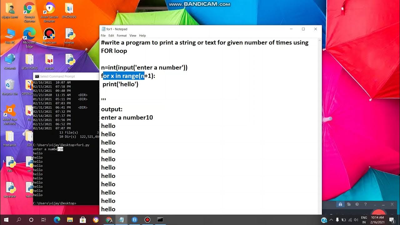 PYTHON:Program to print a STRING for GIven number of times using FOR Loop/VL infotech - YouTube