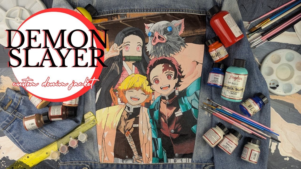 Custom Handpainted Demon Slayer Denim Jacket l Angelus Leather Paint ...