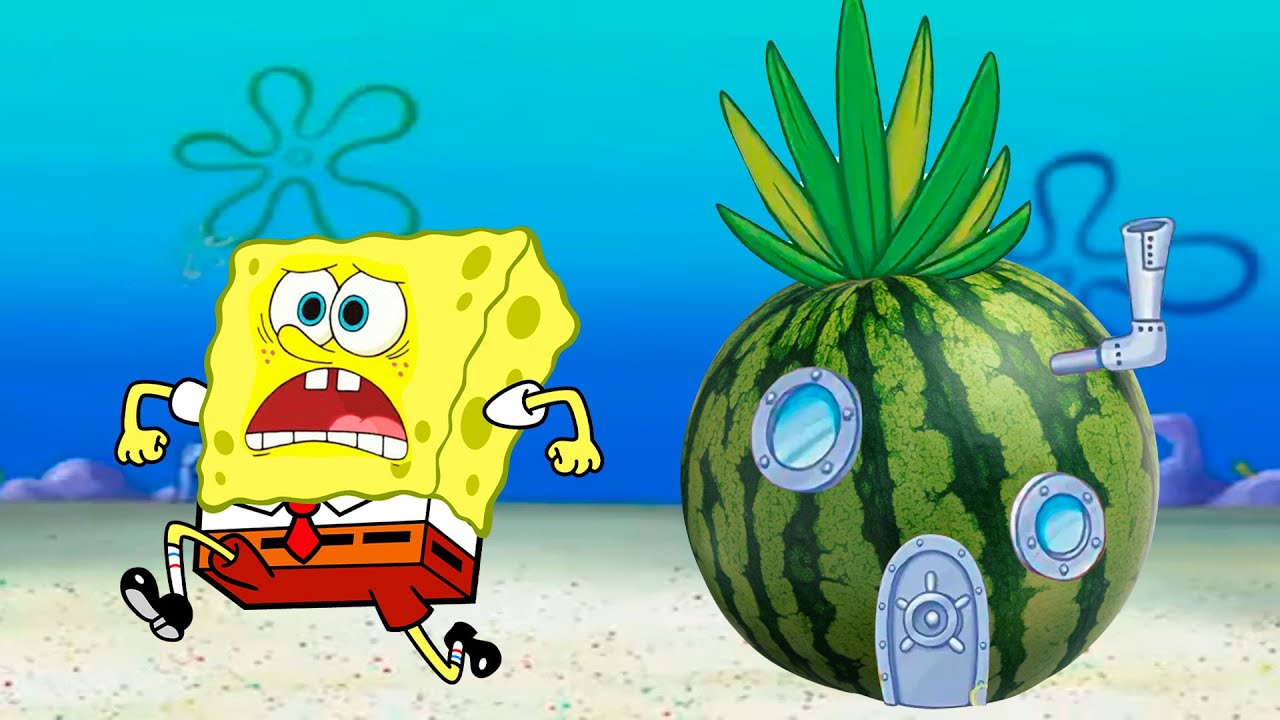 Spongebob runs away from watermelon fake house spongebob - YouTube