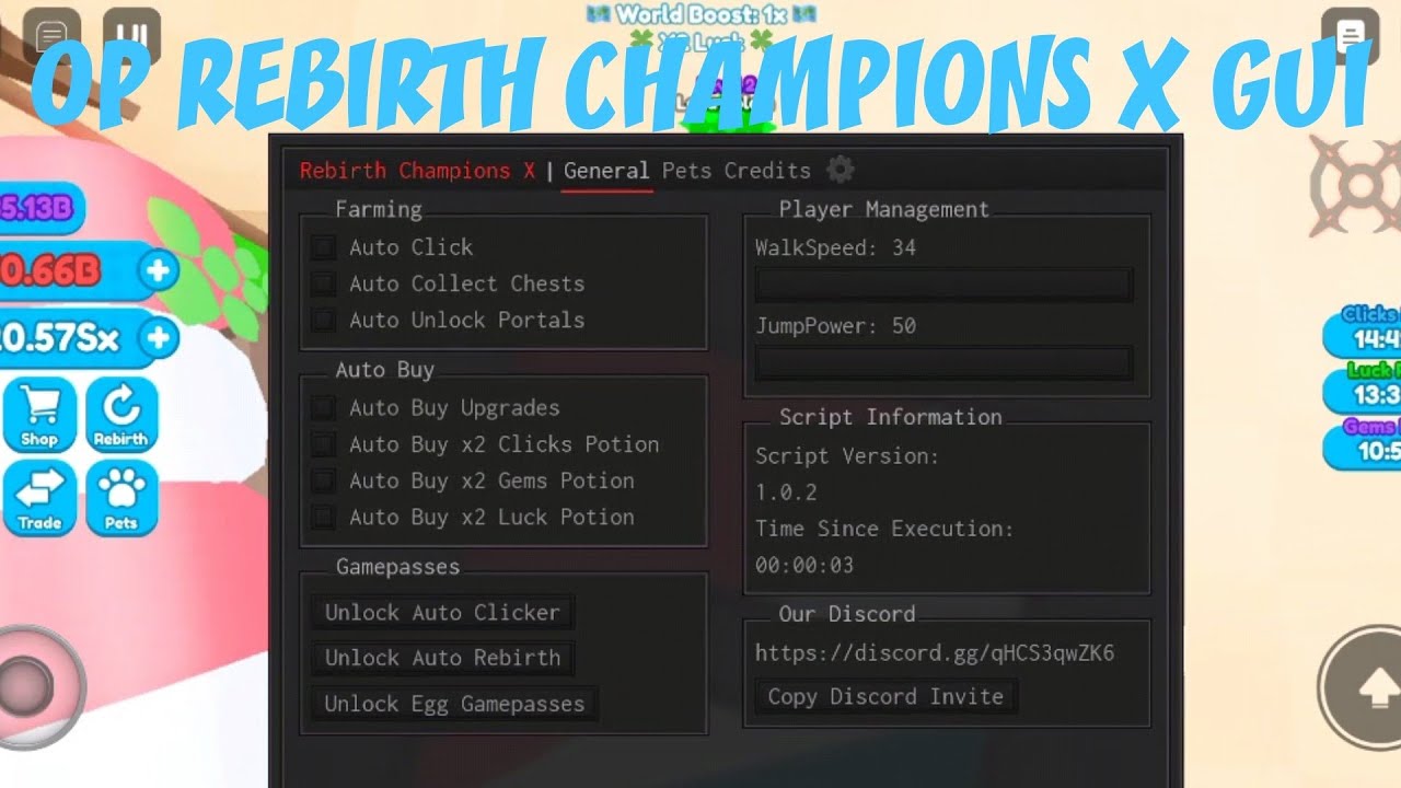 Roblox rebirth champions x OP gui (Arceus x v2) (if the script dont ...