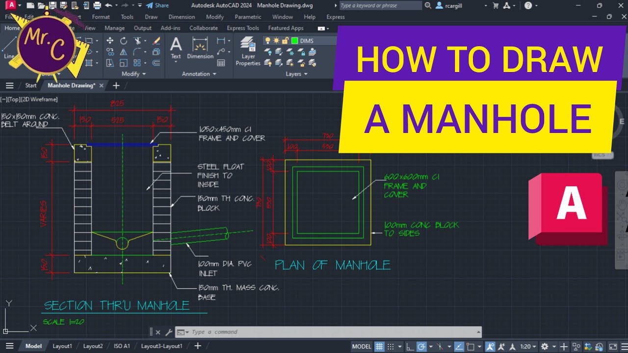 HOW TO DRAW A MANHOLE IN AUTOCAD - YouTube