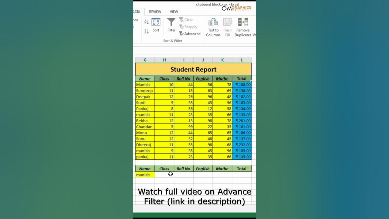 Shorts Advance Excel Tips And Tricks Advance Filter Advancefilter Youtube
