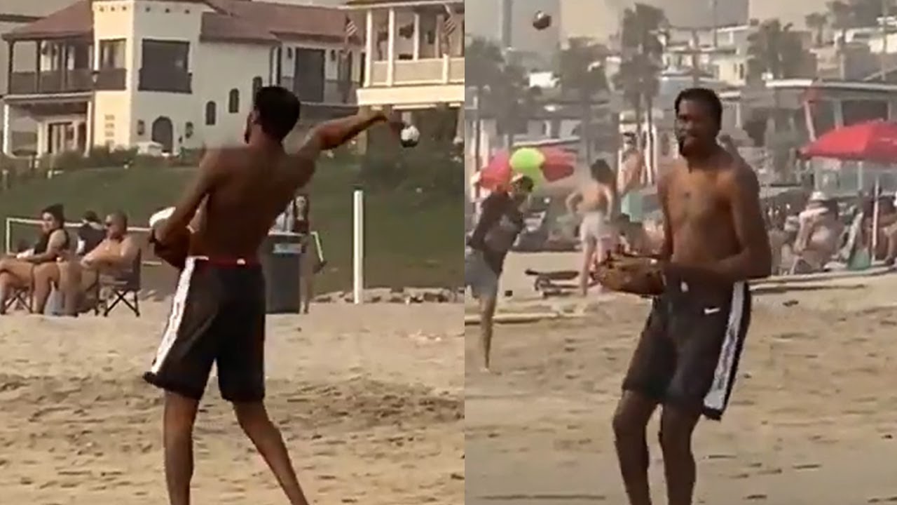Kevin Durant throwing a baseball on the Manhattan Beach - YouTube