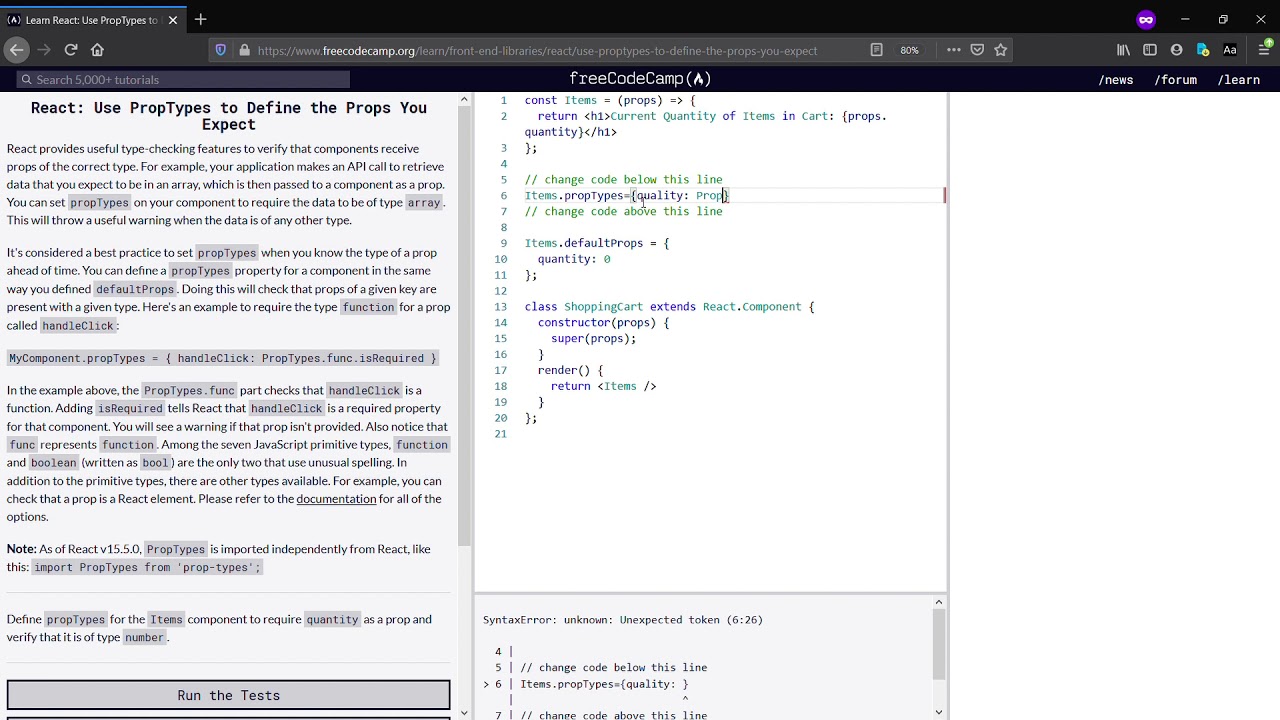 React Use PropTypes To Define The Props You Expect FreeCodeCamp React Use PropTypes To Define The Props You Expect FreeCodeCamp