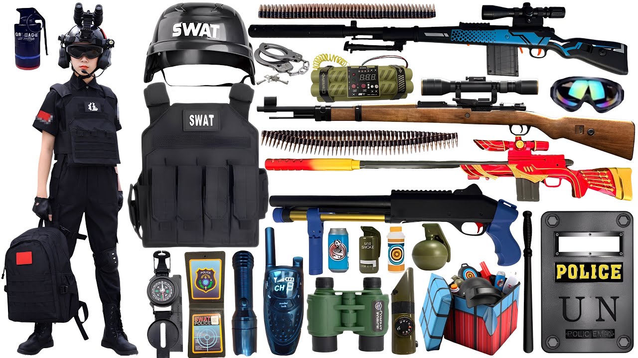 Special police weapon toy set unboxing, 98K sniper rifle, tactical ...