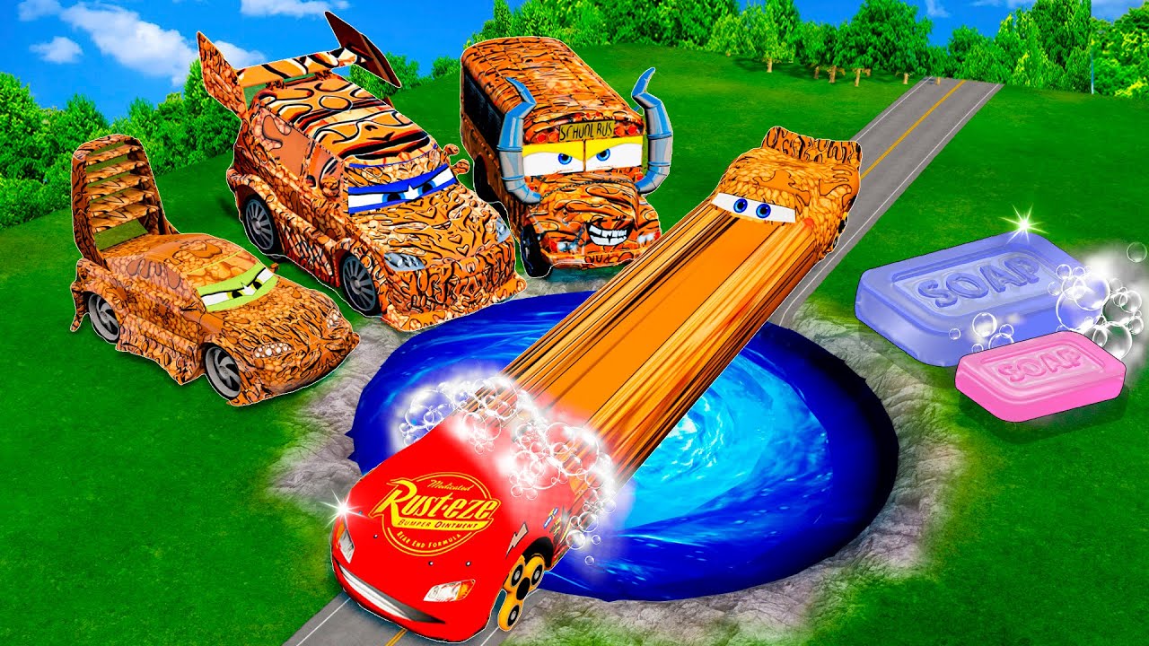 Cleaning Disney Pixar Cars, Long Lightning Mcqueen, Chick Hicks, Tow ...