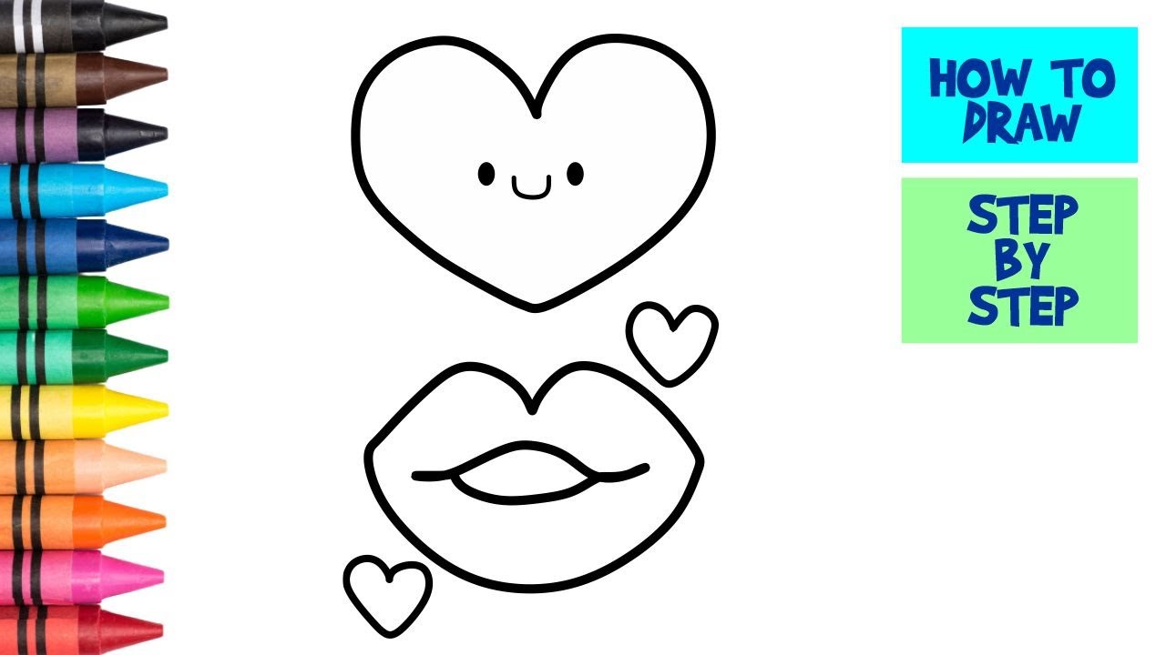 How to draw a heart and kiss love #108 - YouTube