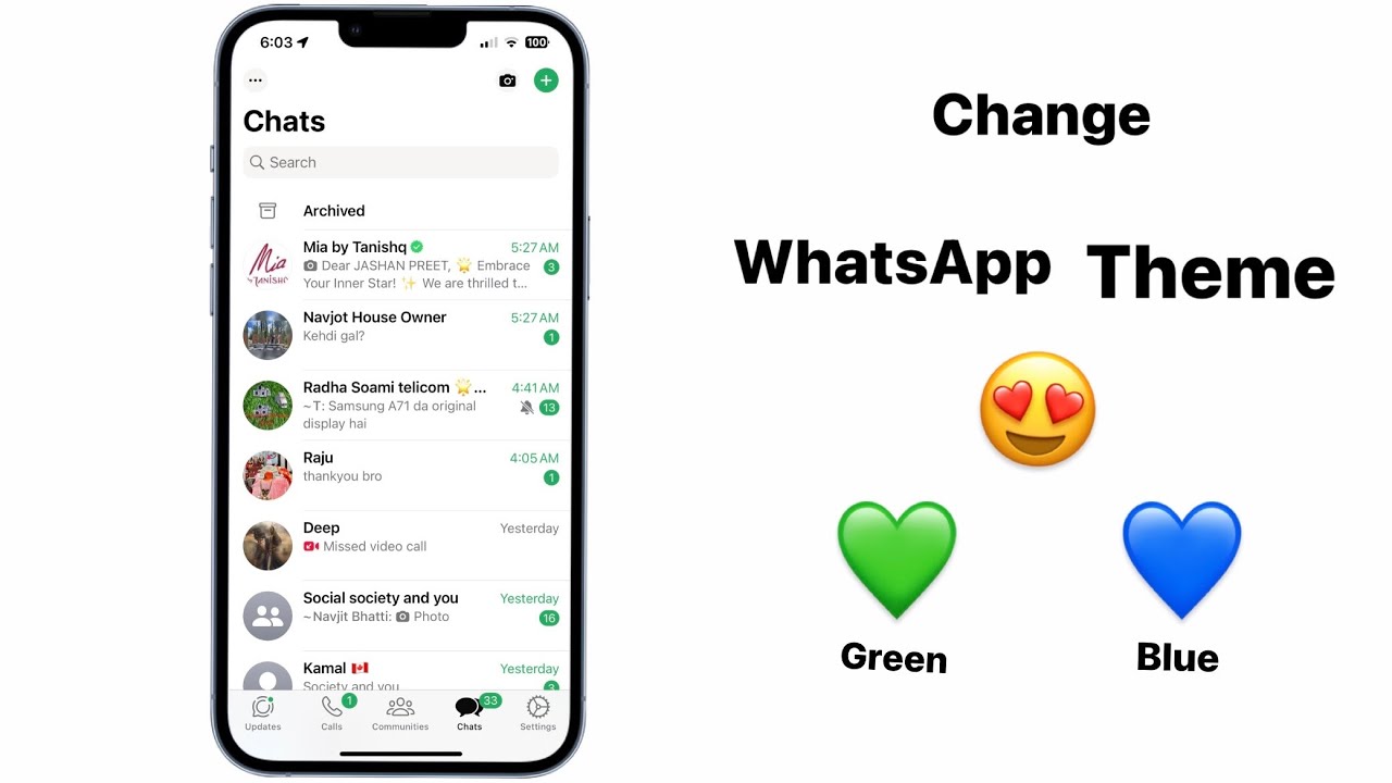 Change Whatsapp Green Colour into Blue Theme - YouTube