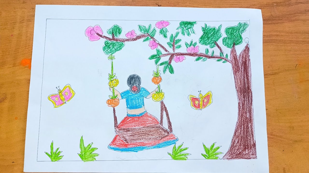 Teej drawing easy/ hariyali teej drawing/ हरियाली तीज / तीज । - YouTube