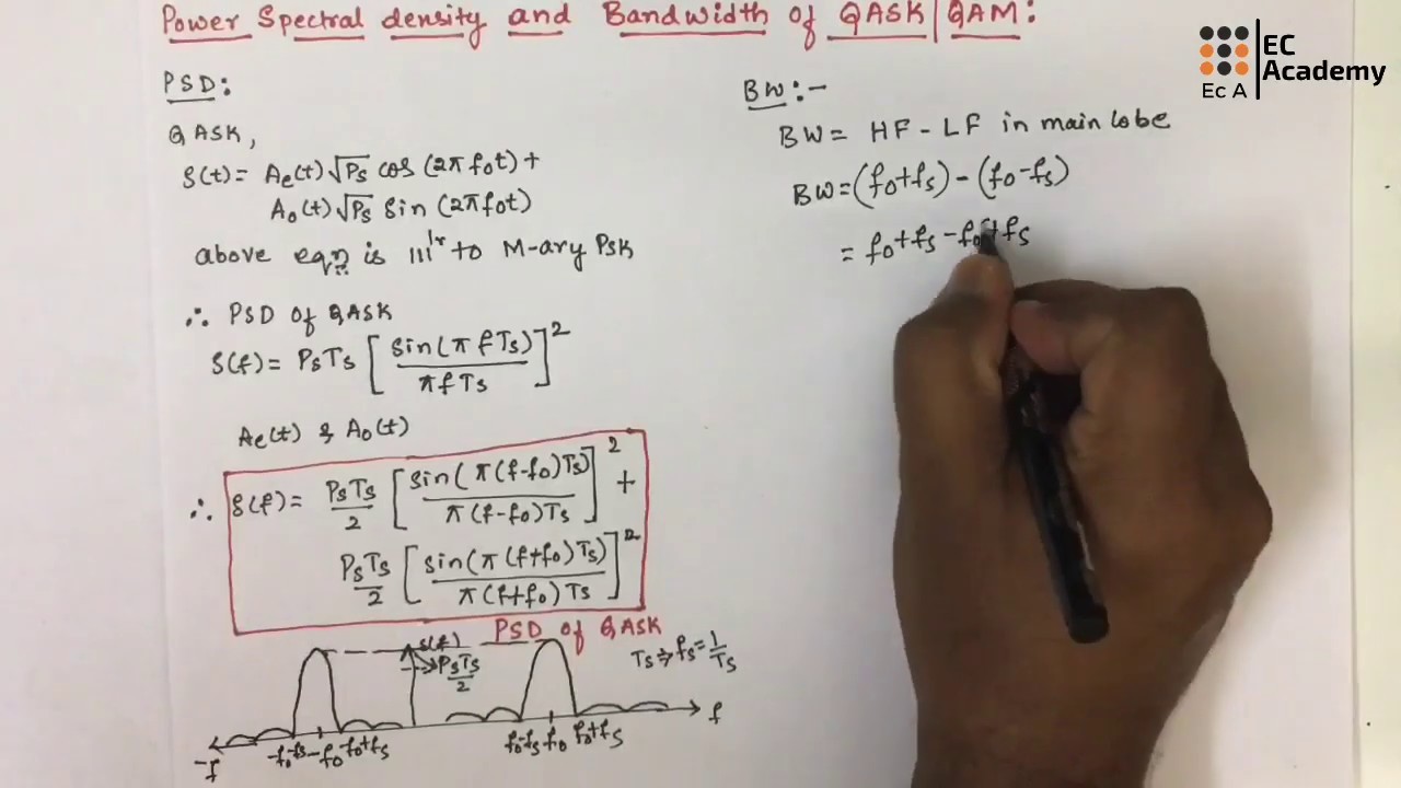 DC#43 Power Spectral Density and Bandwidth of QASK / QAM signal || EC ...