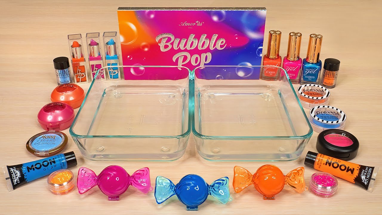 PINK vs. BLUE vs. ORANGE ! Slime Coloring and Mixing with Makeup ! ASMR ...