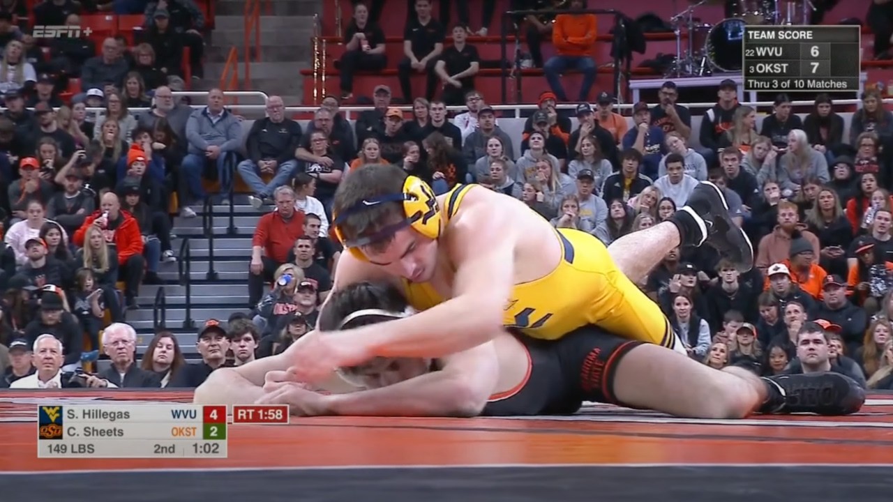 149lbs Sam Hillegas (West Virginia) vs Cutter Sheets (Oklahoma State ...