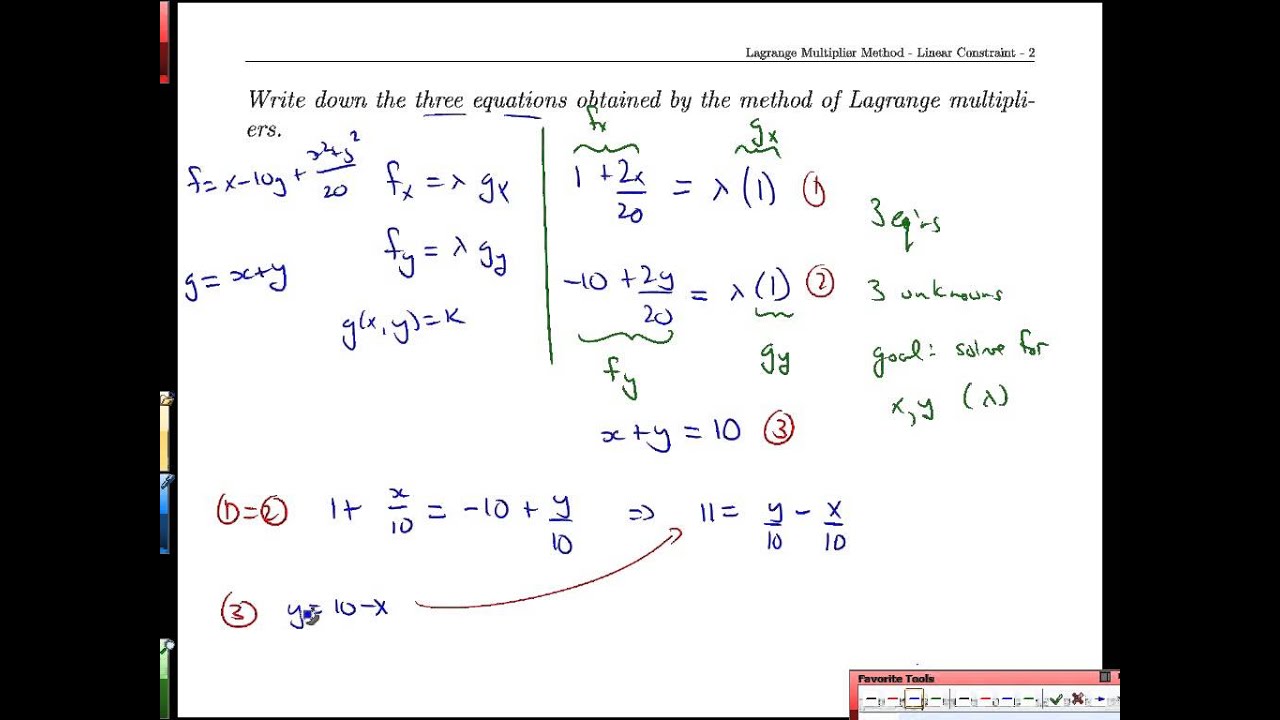 Unit 23 4 Lagrange Multiplier Method Linear Constraint Youtube