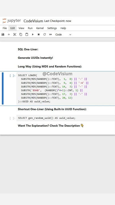 ⚡ SQL One-Liner: Generate UUIDs Instantly! #SQL #DataScience #UUID - YouTube