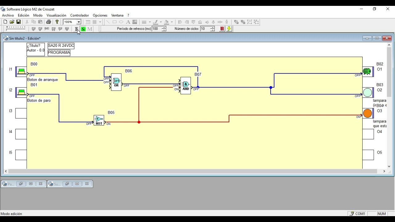 PLC Crouzet Logic M2 | arranque y paro con indicadores luminosos| - YouTube