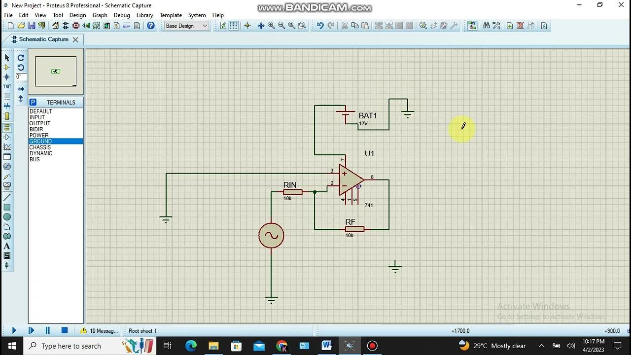 Inverting Amplifier circuit simulation using proteus software - YouTube