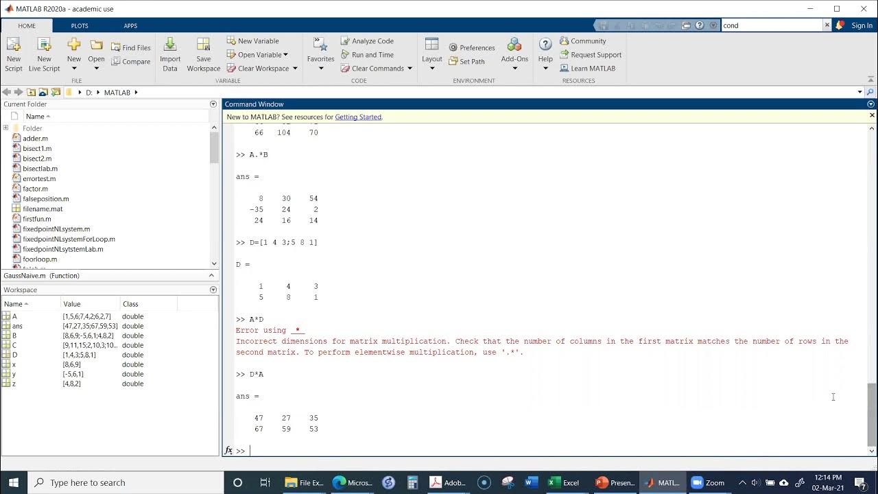 Lab 2021 03 02 MATLAB Linear Algebra, Gauss Elimination, LU ...