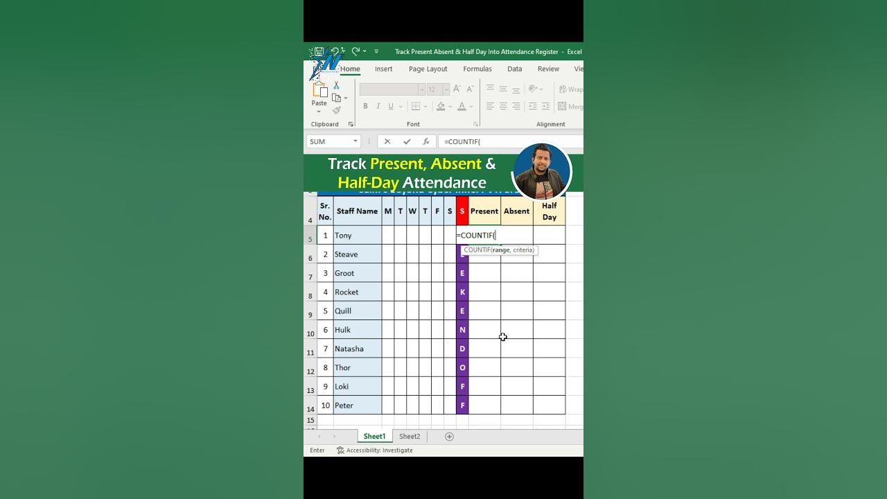 Track Present, Absent & Half Day Attendance in Excel - Conditional Formatting | #exceltips # ...