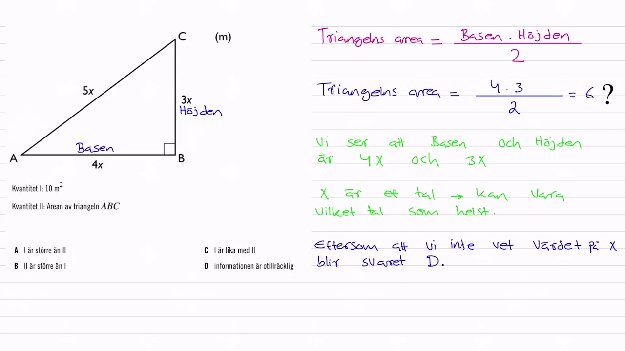 Högskoleprovet: Triangelns area på högskoleprovet - YouTube