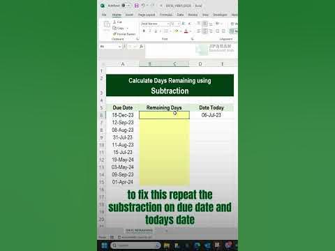 Calculate Remaining Days in Excel using Subtraction Function - YouTube