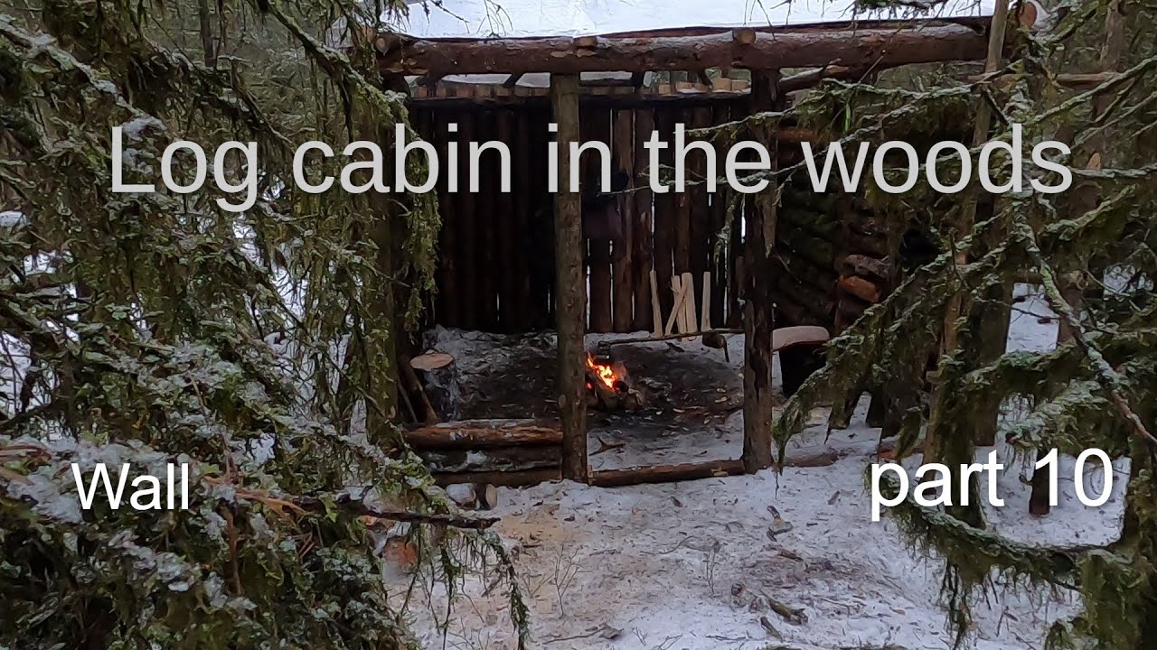 build a log cabin in the woods. bushcraft. wall. - YouTube