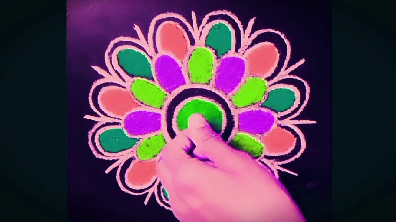short rangoli | simple & easy rangoli design | beautiful colours ...