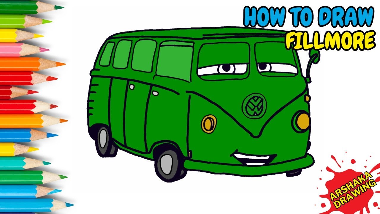 How to Draw Fillmore from Pixar Cars Easy | Lightning McQueen | Arshaka ...