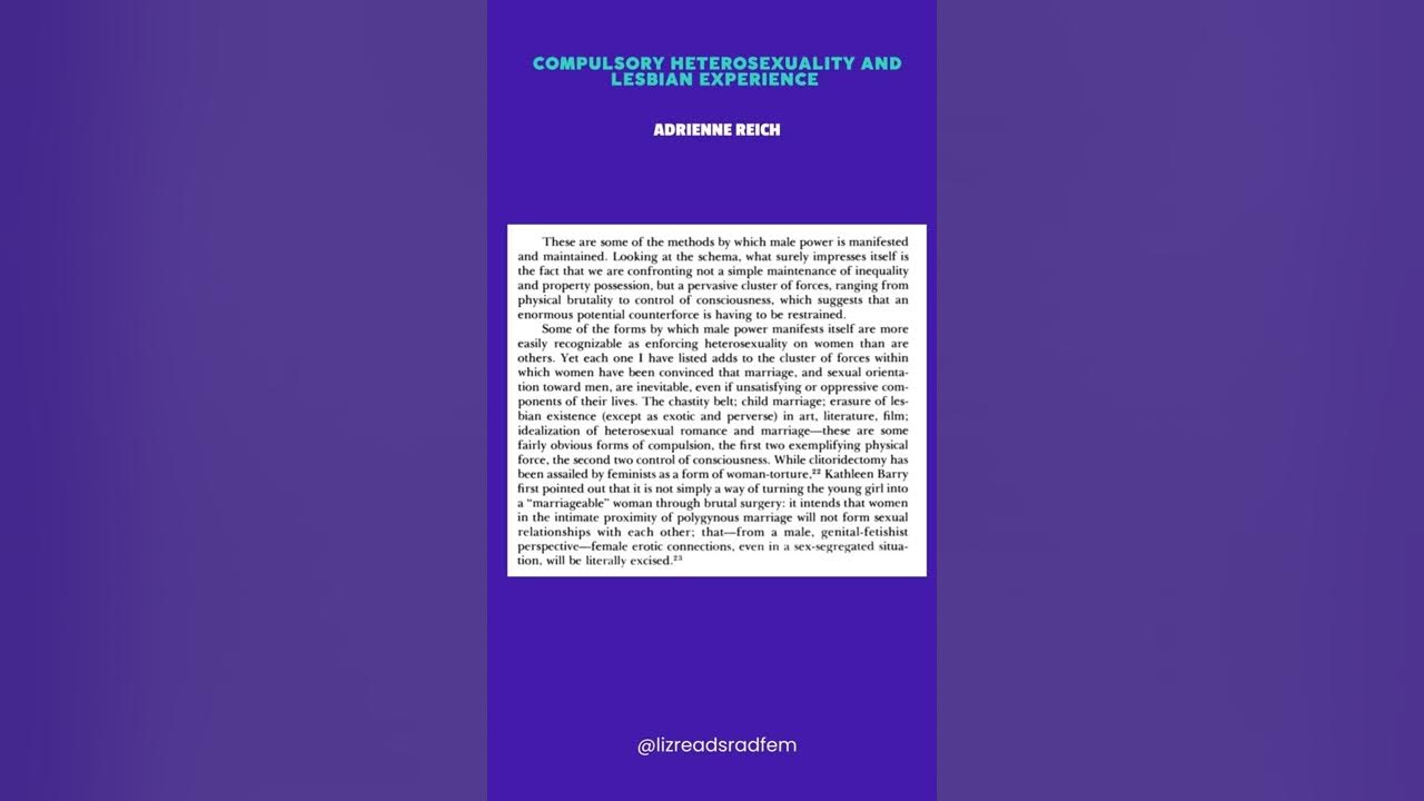 Compulsory Heterosexuality And Lesbian Experience By Adrienne Rich Youtube