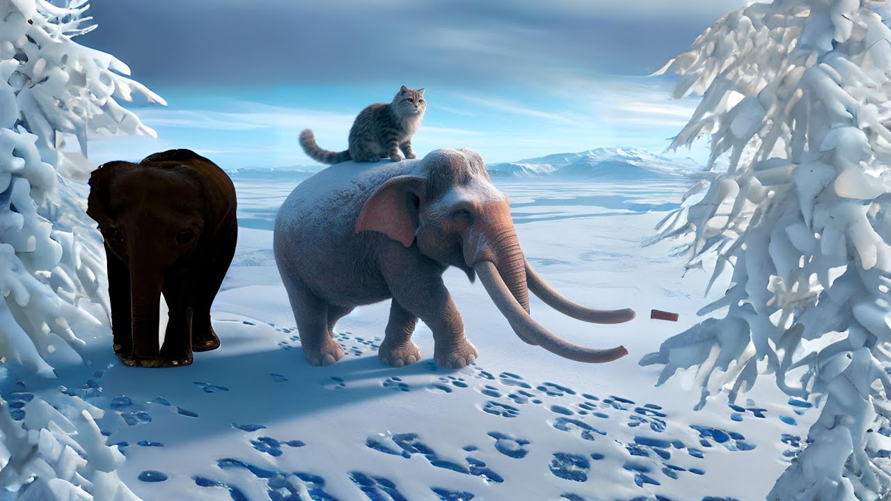 Giant Ice Age Elephant 🦏😻😻#aiartwork #chatgpt #shorts #aicats #catlover ...