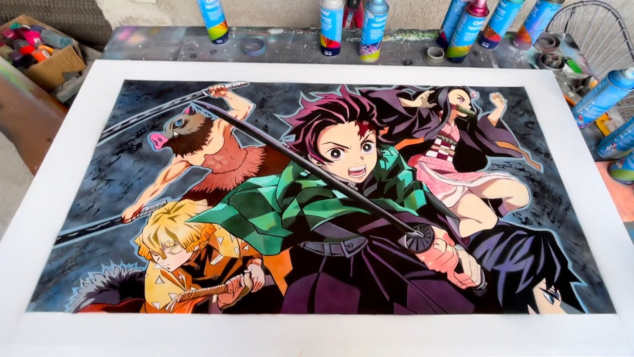 Demon slayer spray painting - YouTube