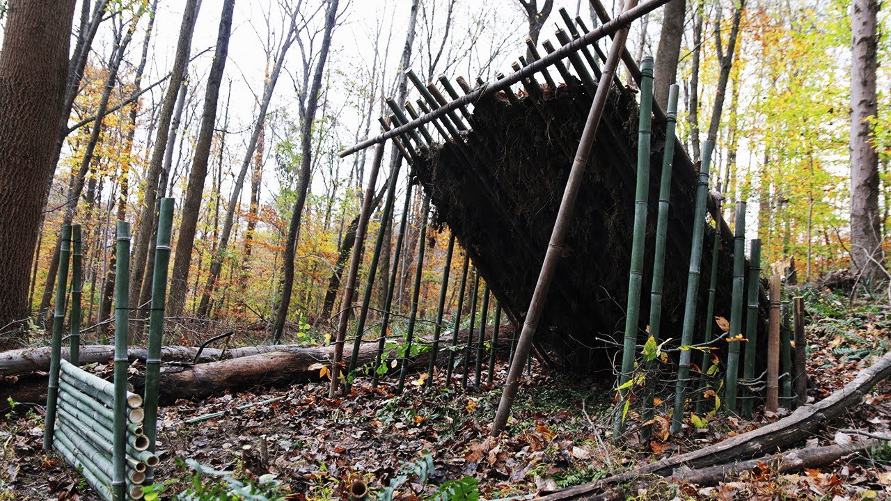 Bushcraft Lean-to With Bamboo Heat Deflector. - YouTube