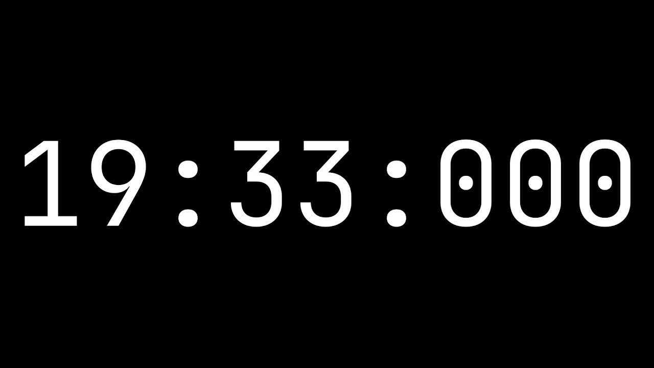 Countdown timer 19 minutes, 33 seconds [19:33:000] - White on black ...