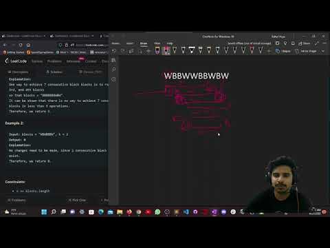 Minimum Recolors to Get K Consecutive Black Blocks | Leetcode 2379 | Optimised O(N) Solution ...
