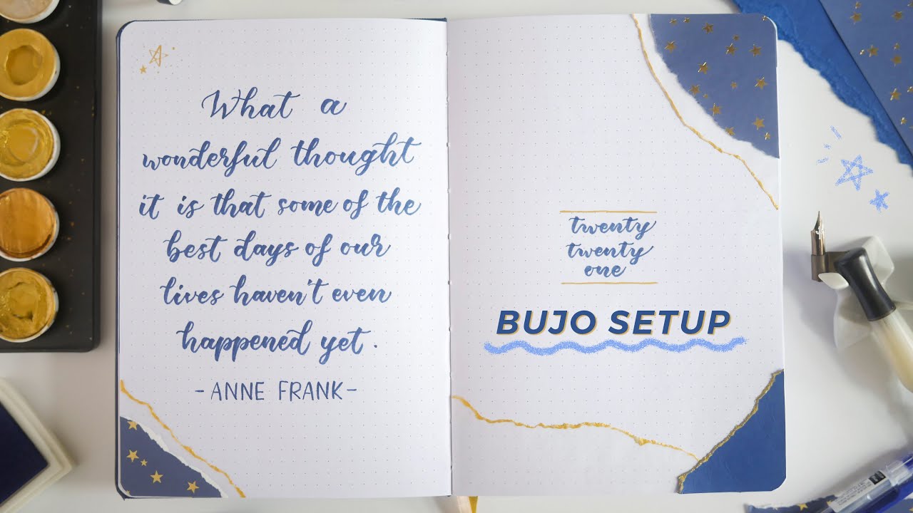 𖤐 2021 Bullet Journal Setup (Classic Navy Blue + Gold Theme) BUKE Dot ...