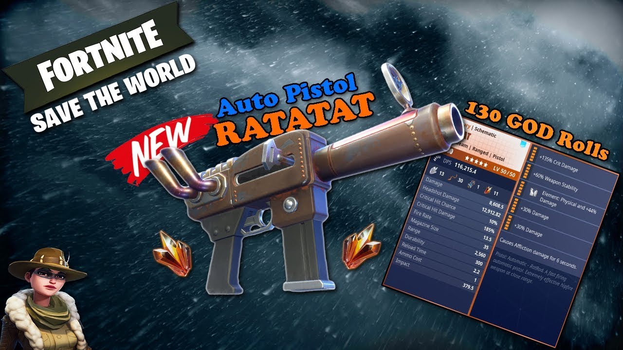 Fortnite: StW - Ratatat Pistol (LVL130/GOD Rolls) - YouTube