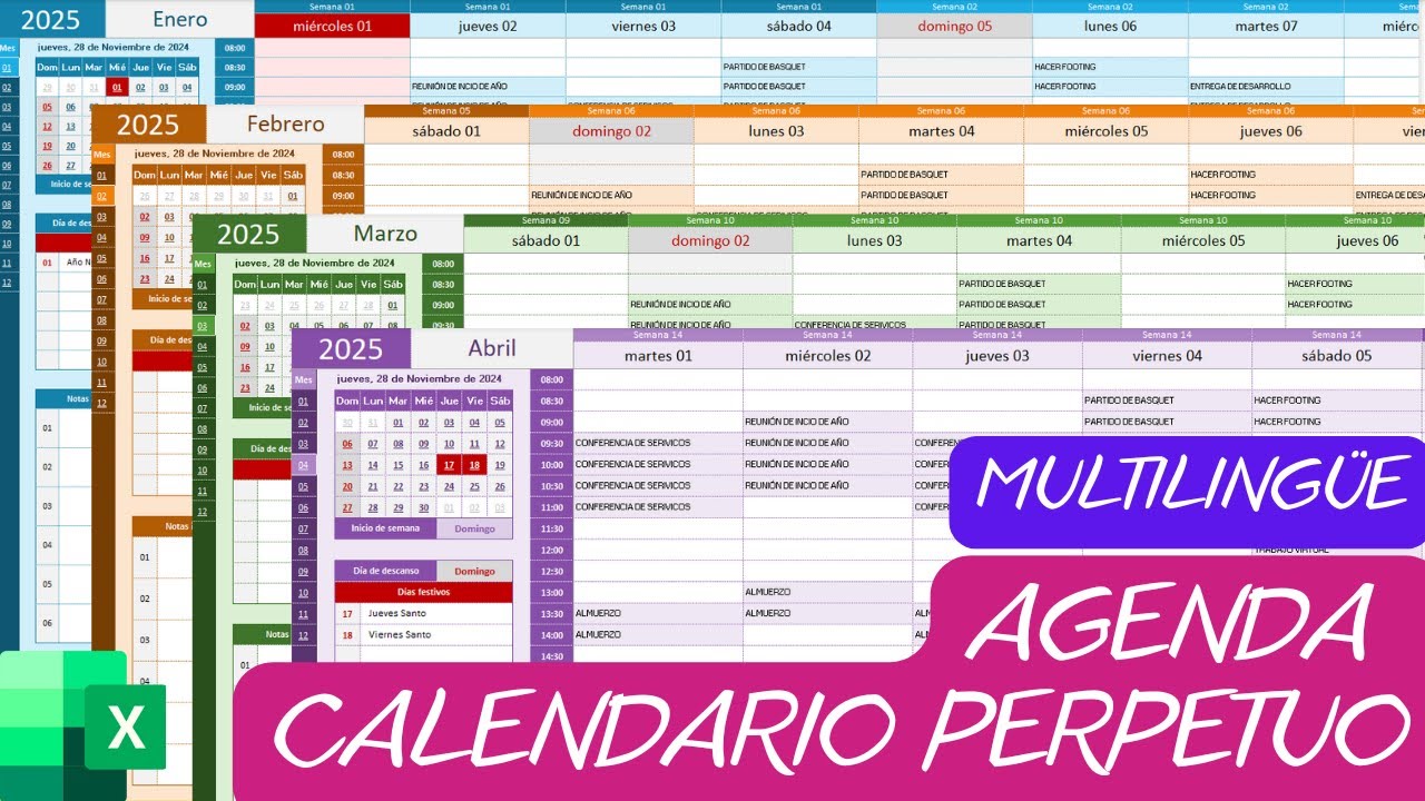 AGENDA CALENDARIO 📆Perpetuo Diario y Mensual en Excel - YouTube