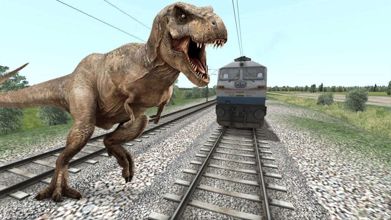 T-rex And Dinosaur Stops The Train To Save Man And Escapes In Train ...
