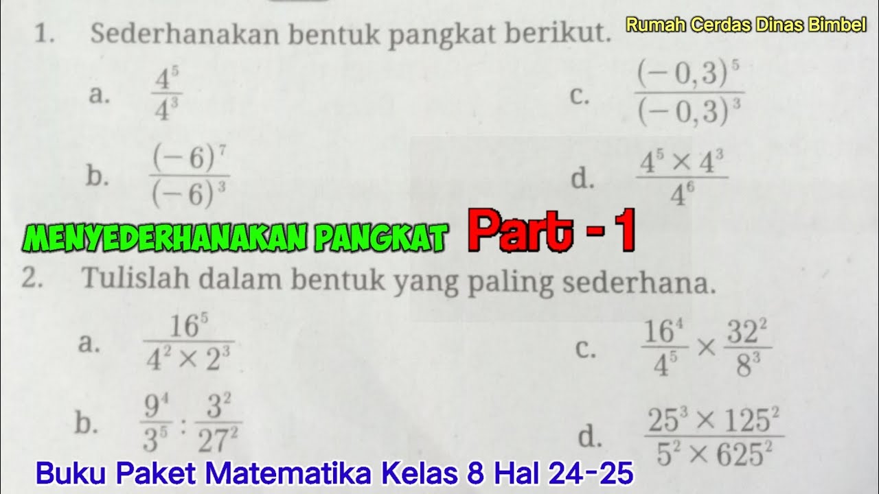 MENYEDERHANAKAN BENTUK PANGKAT, BUKU PAKET MATEMATIKA KELAS 8 HALAMAN ...