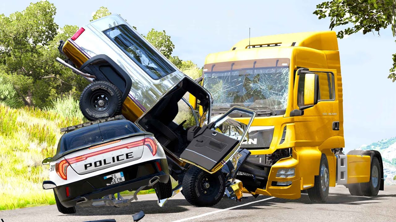 Unexpected Moments Semi Trucks Vs Police Cars Realistic Crashes Beam.NG ...