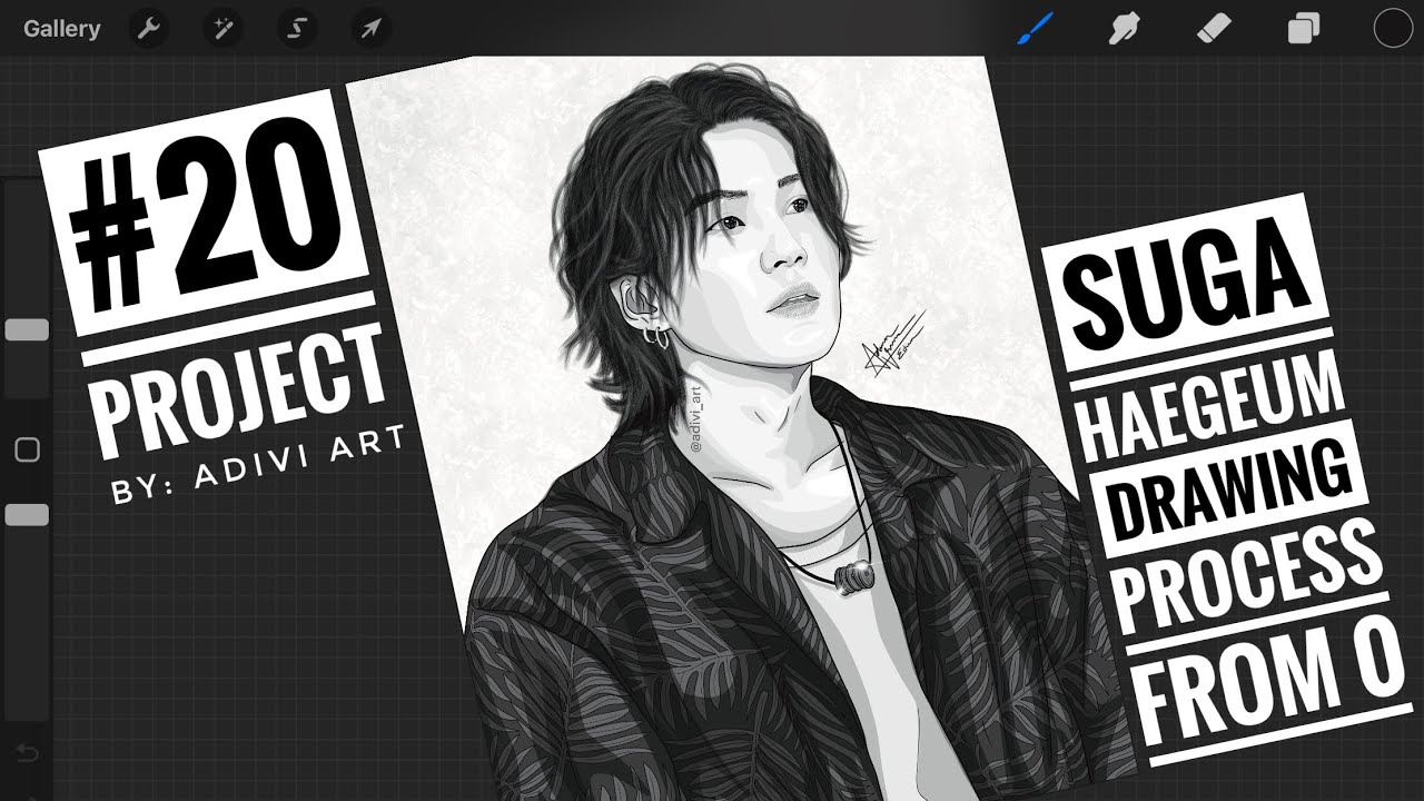 DRAWING SUGA - HAEGEUM - (AGUSTD / SUGA BTS) - FULL Drawing Process ...
