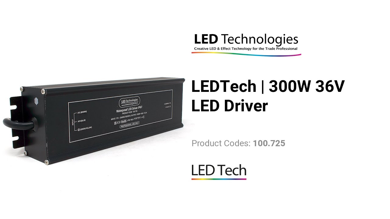 LEDTech LED Driver 300W 36V 8.33 Amp IP67 - YouTube