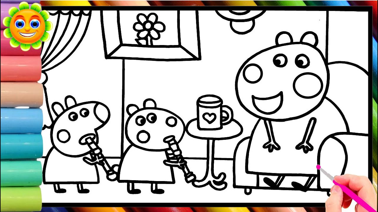 Peppa Pig and her Suzzy Sheep playing Music. Drawing and Coloring Peppa ...