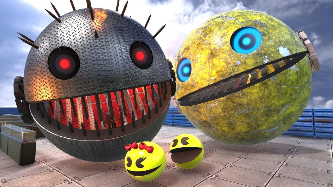 Pacman & Ms-Pacman & Robot Pacman VS Evil Black Spiky Pacman In Amazing ...